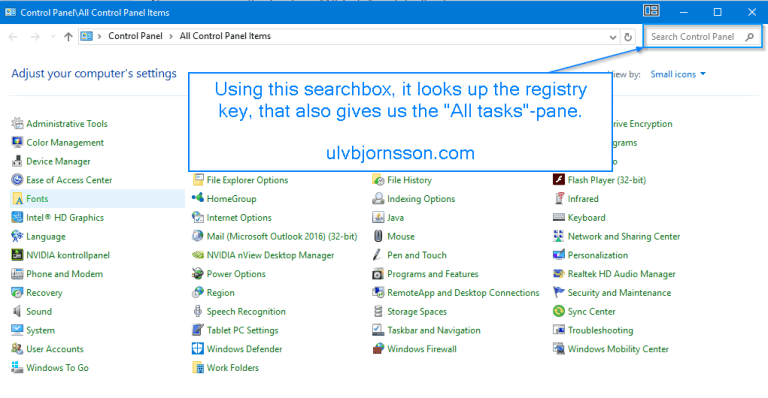 Creating a Windows Master Control Panel shortcut .{ED7BA470-8E54-465E ...